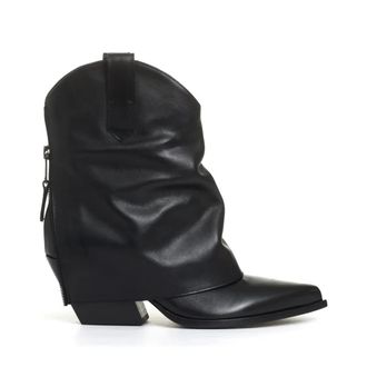Elena Iachi Stiefel - Black Leather Camperos Turn-Up - Gr. 36,5 (EU) - in Schwarz - f&uuml;r Damen