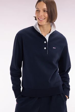 Eden Park Sweatshirt &Agrave; Col Maillot En Coton Marine Coupe D&eacute;contract&eacute;e