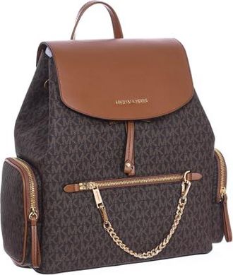 Michael Kors Jet Set Large Signature PVC Chain Backpack Flap Book Bag (brown sig)