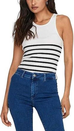 Only Débardeur Rayé sans Manches Col Rond pour Femme, Couleurs:Blanc, Taille:XL
