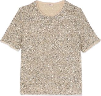 Oltre Femme, Tops, Jaune, Taille: 40 FR Tulle T-shirt with Sequins