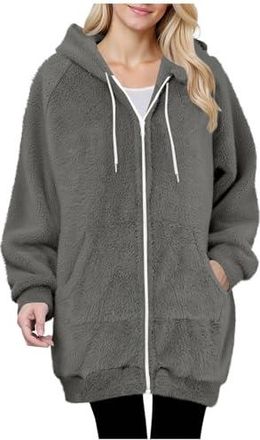 Generic Vestes pour femmes 2026 Veste &agrave; capuche en polaire douce avec fermeture &eacute;clair - Coupe ample - Pull dext&eacute;rieur d&eacute;contract&eacute; et chaud - Manteau doubl&eacute; p