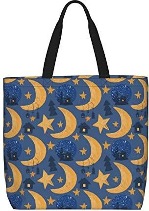 Generic Sac De Courses Lune &Eacute;toile Fourre Tout Avec Poign&eacute;es R&eacute;utilisable Sacs En Toile &Eacute;paule, Pour Tous Les Jours, Shopping, Burea, Femmes