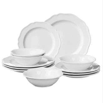 Navaris Scandi Stil Porzellan Geschirrset 4 Personen - 12-teiliges Teller Set - Spülmaschinenfestes Tafelservice - Kombiservice in Weiß - Geschirr Service Tel