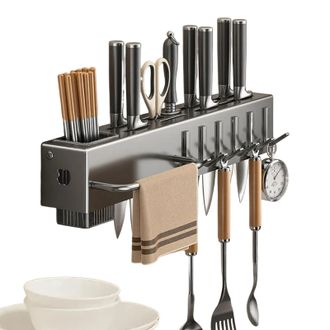 Generic Wand Utensil Rack - K&uuml;che Schiene Utensilien Aufh&auml;nger | Besteck Lagerung Organizer Mit Haken | Edelstahl Keine Bohren Wand Messer Kleiderb&uuml;gel F&uuml;r Ha