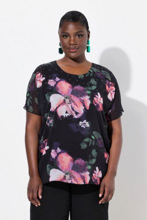 Ulla Popken Longbluse Chiffonbluse doppellagig A-Linie Rundhals Halbarm