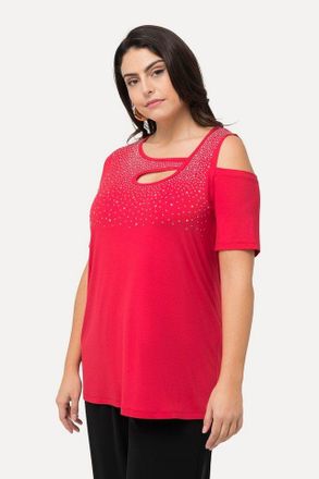 Ulla Popken T-Shirt T-Shirt Ziersteine A-Linie Cut-Outs Halbarm