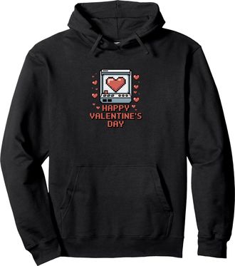 Mapanoli Design Happy Valentines Day Pixel Gamer Heart Pullover Hoodie
