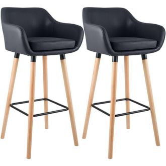 Clp R&eacute;glez 2 tabourets de bar en cuir &eacute;cho et en bois folk Couleur : Noir