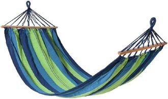 Trade Shop Trade Shop Traesio - Trade Shop - H&auml;ngematte 200 x 100 cm Stoff blau/gr&uuml;n gestreift mehrfarbig Camping Garten 65203A