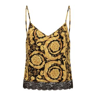 Versace Seiden-Unterhemd mit schwarzer Spitze am Saum - - Tops - Damen - Mehrfarbig - S