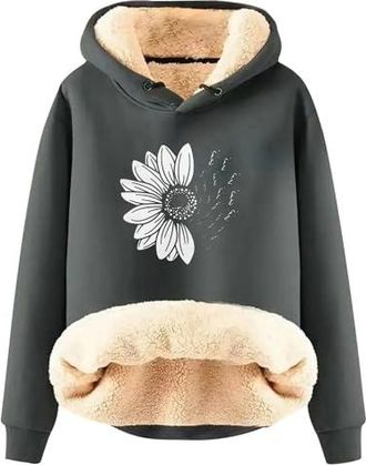 Generic 2026 Vestes pour femme Automne et Hiver Casual Imprim&eacute; chrysanth&egrave;me avec polaire &eacute;paisse pour plus de chaleur Couleur unie Cardigan Veste Sweat &agrave; capu