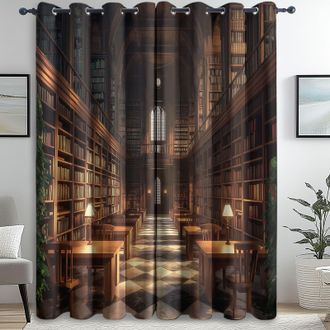 Generic Verdunkelungsvorh&auml;nge Set H 260 x B 140 cm (2er Pack) mit &Ouml;sen, vorh&auml;nge Blickdicht Retro Gro&szlig;e Bibliothek dekorativem Design f&uuml;r Schlafzimmer und Woh