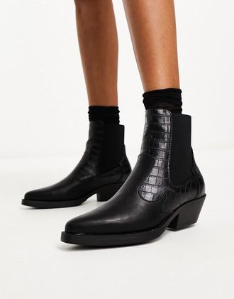 Only Only - Bottines style santiags effet croco - Noir