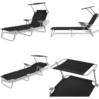 vidaXL Sonnenliege mit Sonnenschutz Stahl Schwarz - Sonnenliege - Gartenliege - Strandliege - Relaxliege - Poolliege - Home & Living
