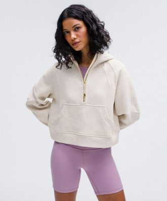 lululemon Scuba Oversized-Hoodie mit halblangem Rei&szlig;verschluss f&uuml;r Frauen - Gr&ouml;&szlig;e XL/2XL in Heathered Bone/Gold