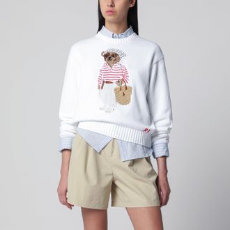 Polo Ralph Lauren Wei&szlig;er Polo Bear Pullover aus Baumwolle