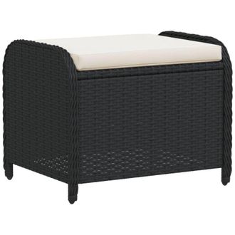 vidaXL Tabouret de jardin avec coussin noir 58x46x46 cm r&eacute;sine tress&eacute;e vidaXL