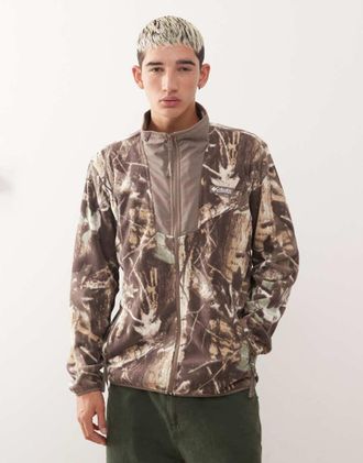 Columbia Sequoia Grove - Fleecejacke in Steinbeige mit Printmotiv und durchgehendem Rei&szlig;verschluss-Neutral