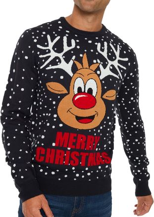 Noroze Noroze NOROZE Herren Elch Merry Christmas Pullover Xmas Rentier Elf Fu&szlig;ball FC Neuheit Pullover, Merry Deer Nvy, XX-Large