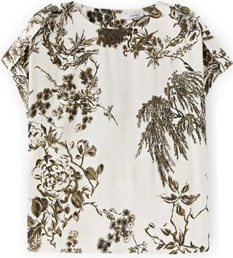 Motivi Femme, Blouses et Chemises, Vert, Taille: 38 FR Blouse satin&eacute;e &agrave; imprim&eacute; botanique