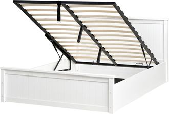 Beliani Holzbett wei&szlig; mit Bettkasten Lattenrost 140x200 cm hochklappbar Skandi Lambres