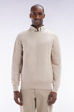 Eden Park Pull Col Rond En Coton Nid Dabeille Beige Coupe Droite