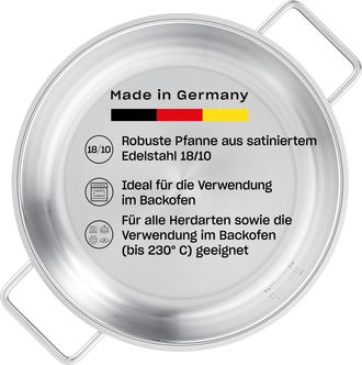 FISSLER Pure Collection/Edelstahl-Servierpfanne (Ø 28 cm) unbeschichtete Brat-Pfanne, Innenskalierung, hoher Rand, 10 Jahre Garantie - Induktion