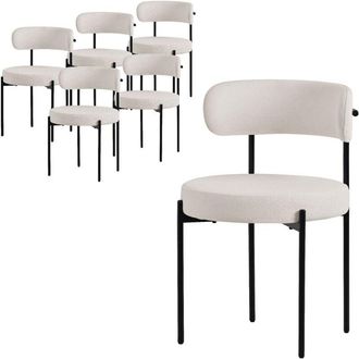 ML Design ML-Design Esszimmerst&uuml;hle 6er Set, K&uuml;chenstuhl aus Teddystoff Wei&szlig;, Wohnzimmerstuhl mit R&uuml;ckenlehne, Polsterst&uuml;hle mit schwarzen Metallbeinen