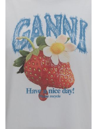 Ganni Womens T-Shirt Strawberry Cotton Bright White T-Shirts & Jerseys