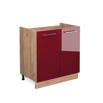 Vicco Spülenunterschrank Fame-Line, Bordeaux Hochglanz/Goldkraft Eiche, 80 cm ohne Arbeitsplatte
