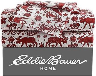 Eddie Bauer Bettwäsche-Set für Doppelbett, Baumwoll-Flanell-Bettwäsche-Set, gebürstet für zusätzliche Weichheit, gemütliche Heimdekoration (Arcadia Red, Twin)