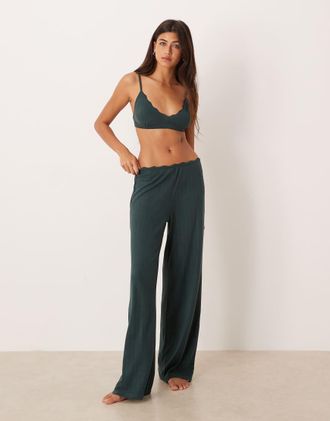 Abercrombie & Fitch Pantalon densemble de pyjama en pointelle &agrave; taille haute - Vert