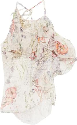 Alexander McQueen ruffled floral-print top - Nude