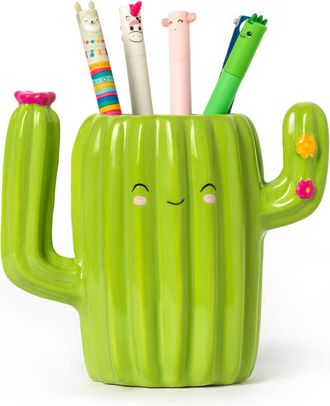 Legami Stifthalter aus Keramik, Desk Friends, 12,5 x 7,5 cm, Motiv: Kaktus, handbemalt