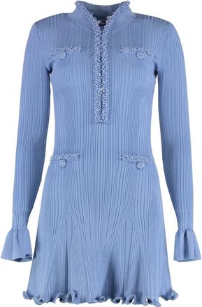 Self Portrait Femme, Robes, Bleu, Taille: 40 FR Mini robe en maille avec finitions perl&eacute;es