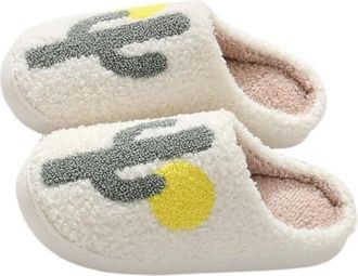 Frcolor GLEAVI Pantoufles DInt&eacute;rieur en Peluche Chaude pour Femmes et Hommes Semelle &Eacute;paisse Antid&eacute;rapante Confortables et Chaudes Motif Cactus Taille 40/41 A