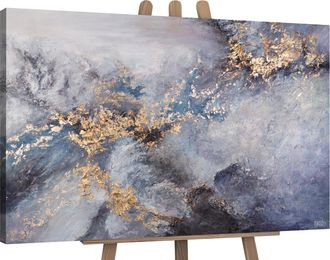 Yohji Yamamoto Art Acrylbilder auf Leinwand fertig zum Aufhängen Renaissance Wohnzimmer moderne abstrakte Kunst in Blau- und Goldtönen Wohnkultur 120x80cm