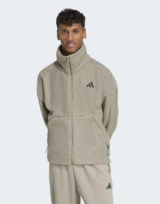 adidas adidas Performance - City Tech - Jacke aus hochflorigem Fleece in Silver Pebble mit durchgehendem Reißverschluss-Silber