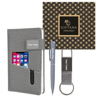 Generic Coffret cadeau stylo et porte-cl&eacute;s pour homme et femme, couverture en jute, cuir synth&eacute;tique, carnet de notes A5, agenda avec poches mobiles et porte-