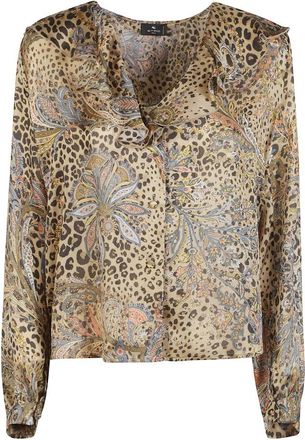 Etro Femme, Blouses et Chemises, Brun, Taille: 40 FR Long Sleeve Flared Shirt