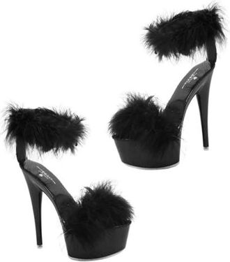 Valiclud Sandales à Talons Talons Beiges Femme Sandales dété Chaussures en Tige : Fausse Plume Noir