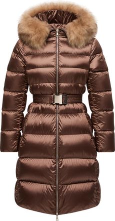 Moncler Moncler Leersies Shearling Trimmed Hooded Long Down Coat, Women, Brown, Size: 00
