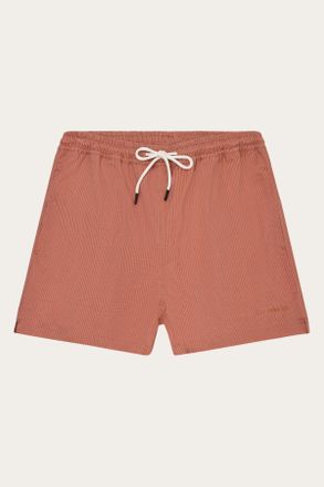 Knowledge Cotton Apparel Herren vegan Badeshorts Mid Thigh Seersucker Burnt Brick