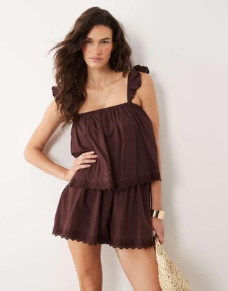 Miss Selfridge Combishort &agrave; volants - Chocolat-Marron