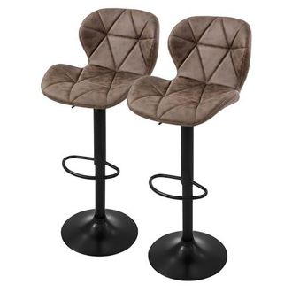 ML Design ML-Design Lot de 2 Tabourets de Bar en Simili, Marron, Chaise Rembourr&eacute;e avec Dossier et Repose-Pieds, R&eacute;glable en Hauteur 59-79 cm, Pivotante &agrave; 360&deg;,