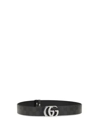 Gucci Mens Reversible Cut Gg Marmont Black Black-Black Cotton; Linen; Polyurethane Belts E Braces Black/black