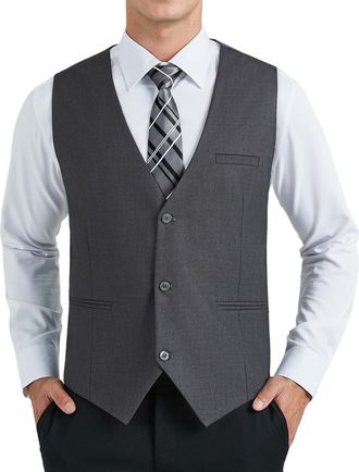 Hisdern Anzugweste Herren Dunkelgrau Formelle Hochzeit Weste Klassische Einfarbig Anzug Westen Elegant Smoking Anzugwesten f&uuml;r M&auml;nner mit Taschen 3XL