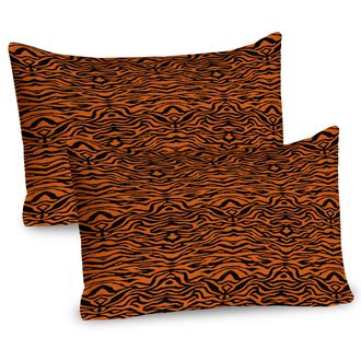 Abakuhaus Safari Kissenbezug Packung mit 2, Illustration von Tiger-Haut-Muster tropischen Dschungel Elemente Fortsetzung, Dekorativer Standard Gedruckter Kissen