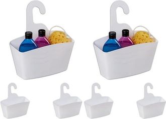 Relaxdays Duschkorb zum H&auml;ngen, 3er Set, ohne Bohren, Kunststoff, Duschablage Shampoo & Duschgel, Duschorganizer, wei&szlig; (Packung mit 2)